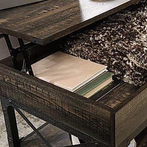 Sauder Steel River Rustic Industrial Style Lift Top Coffee Table, Coated Metal and Carbon Oak
