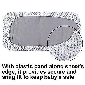 Bassinet Sheets 4 Pack for Baby Unisex, Stretchy Jersey Knitted Fitted Sheet Universal for Oval Rectangle and Hourglass Bassinet Mattress, White and Grey, Neutral for Baby Boy and Girl