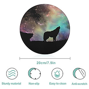 Bagea-Ka Space Starry Galaxy Wolf Animal Pattern Tempered Glass Cutting Board 8" Round Kitchen Decorative Chopping Board Small