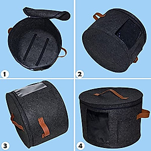 Hat Storage Box for Women and Men, 17"D Large Hat Box with Dustproof Lid & Clear Window, Felt Round Foldable Hat Box Travel Case Portable Hat Organizer Container, Stuffed Animal Toy Storage -Dark Grey