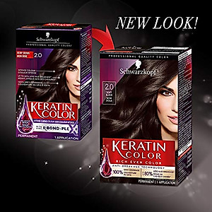 Schwarzkopf Keratin Color Permanent Hair Color Cream, 2.0 Soft Black
