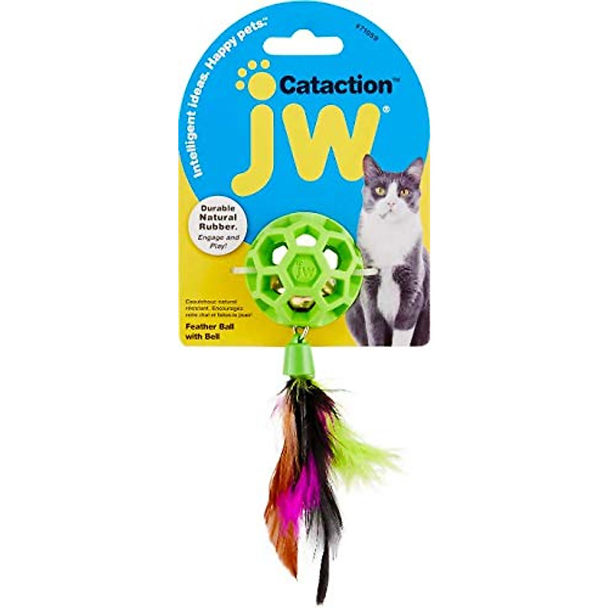 JW Pet Cataction Feather Ball with Bell, Cat Toy, Green, 1 Count (Pack of 1) (71059)