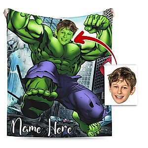 Wuimjaca Kids Superhero Blanket Custom Throw Blanket for Boys Personalized Super Hero Blankets with Photo and Name