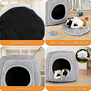 ONEJU Guinea Pig Bed, Guinea Pig Hideout, Rabbit Bed, Bunny Hideout, Guinea Pig Cage Accessories for Guinea Pig, Bunny, Hamster, Chinchilla, Ferry, Rabbit and Other Small Animals - Gray