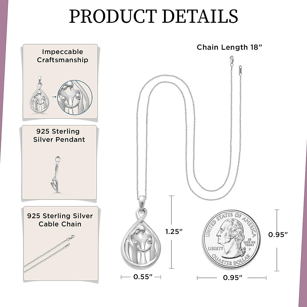 Jewelili Parent and Two Children Family Necklace Pendant in Sterling Silver 18" Cable Chain