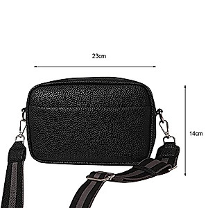 Lushandy Leather Crossbody Bags for Women Crossbody Camera Bag Purse Thick Strap Trendy Small Shoulder Bag with Guitar Strap