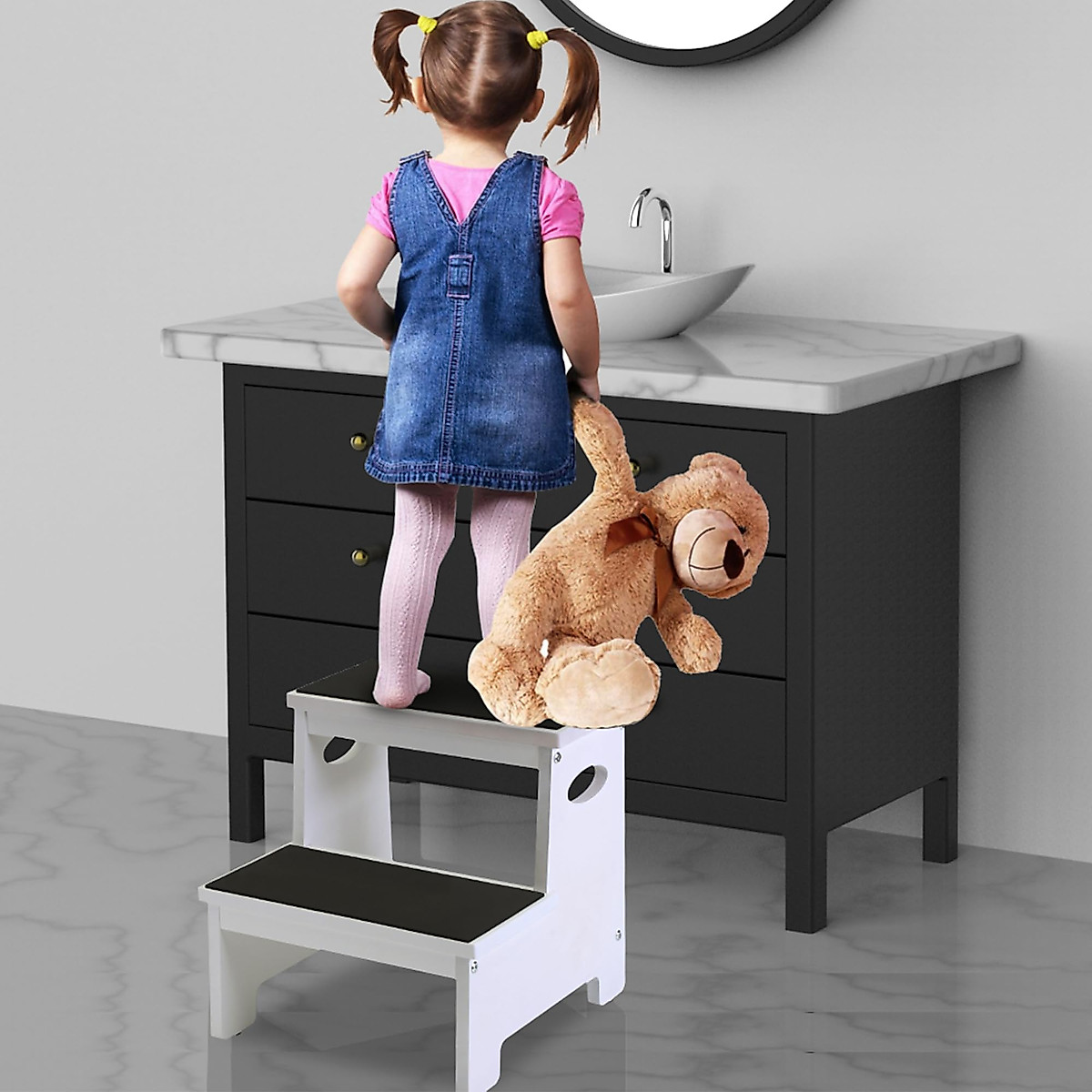 Kids Step Stool White Stepping Stool 2 Step Stools for Toddlers Bathroom Kitchen Counter Sink Wooden Step Stool Portable Baby Childrens Wood Toddler Foot Bed Step Stool Kids Potty Training Stool