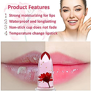 2 Pack Crystal Flower Jelly Lipstick,Magic Color Changing, PH Clear Temperature Lip Gloss/Balm,Long Lasting Nourishing Moisturizing Lip Stick (Set A)