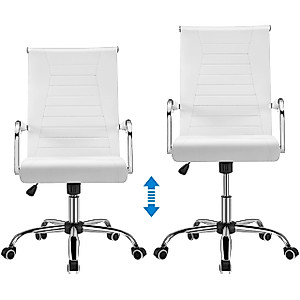Yaheetech High-Back Office Desk Chair Executive Task Chair Management Chair PU Leather Chair Height Adjustable with Ergonomic Backrests for Conference and Home, White