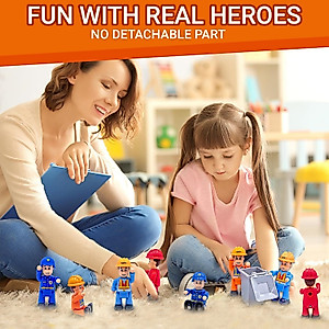 FUNERICA 10-Set Toy People Figures - Bendable Fireman, Police, Construction Workers, Community Helpers, Play Little People Toys Figurines Dollhouse Firefighter playset