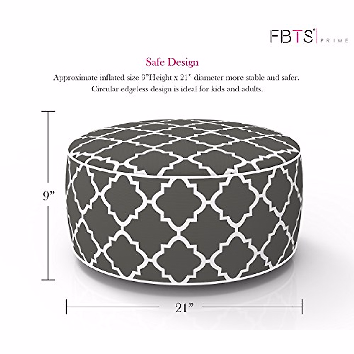 FBTS Prime Inflatable Footstool Ottoman Grey Geometry Round 21x9 Inch Patio Foot Stools and Ottomans Portable Footrest