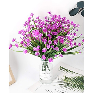 Omldggr 5 Bundles Artificial Flowers Outdoor, Plastic Flowers Faux Greenery Shrubs Plants for Hanging Planter Home Wedding Garden Decor(Purple RED)