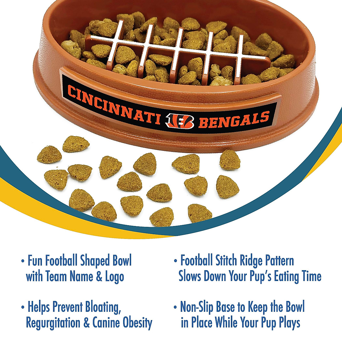 NFL Super-Bowl - Cincinnati Bengals Slow Feeder Dog Bowl. Football Design Slow Feeding Cat Bowl for Healthy Digestion. Non-Slip Pet Bowl for Large & Small Dogs & Cats