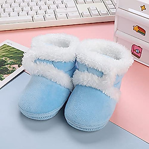 Lykmera Baby Toddler Shoes Fleece Warm Booties Shoes Fashion Printing Non Slip Breathable Nude Boots Winter Boots Shoes (Light Blue, 18-24 Months)