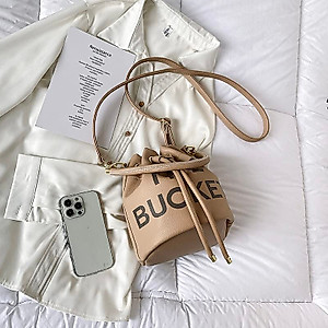 Small Bucket Bag for Women, Leather Bucket Bag Purses, Crossbody/Handbag/Hobo Bag(7.9 * 7.9 * 8.3in) (Khaki)