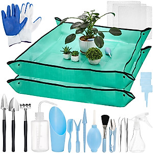 TOPZEA 23 Pack Succulent Tool Set, 39.4" Plant Repotting Mat Indoor Transplanting Tools Supplies Miniature Succulent Hand Tools with Plant Potting Mat, Garden Mini Gardening Tools Set for Plant Care