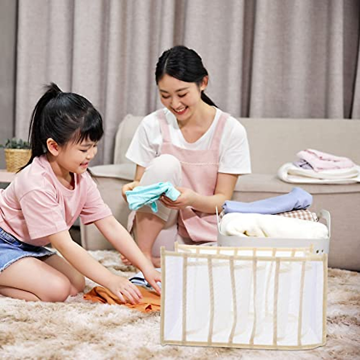 Cabilock Portable Closet Clothing Storage Bags 2PCS Wardrobe Clothes Organizer 7 Grids Jeans Storage Box Foldable Mesh Drawer Organizer for Bedroom Closet Wardrobe (Beige) Scarf Organizer