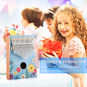 Kalimba 17 key Thumb Piano Finger Piano with Cloth Tuning Kit Hammer, Study Instruction Song Book, Hot Gift for Christmas Birthday Gifts for Kids, Children, Girlfriend (Full Bloom)