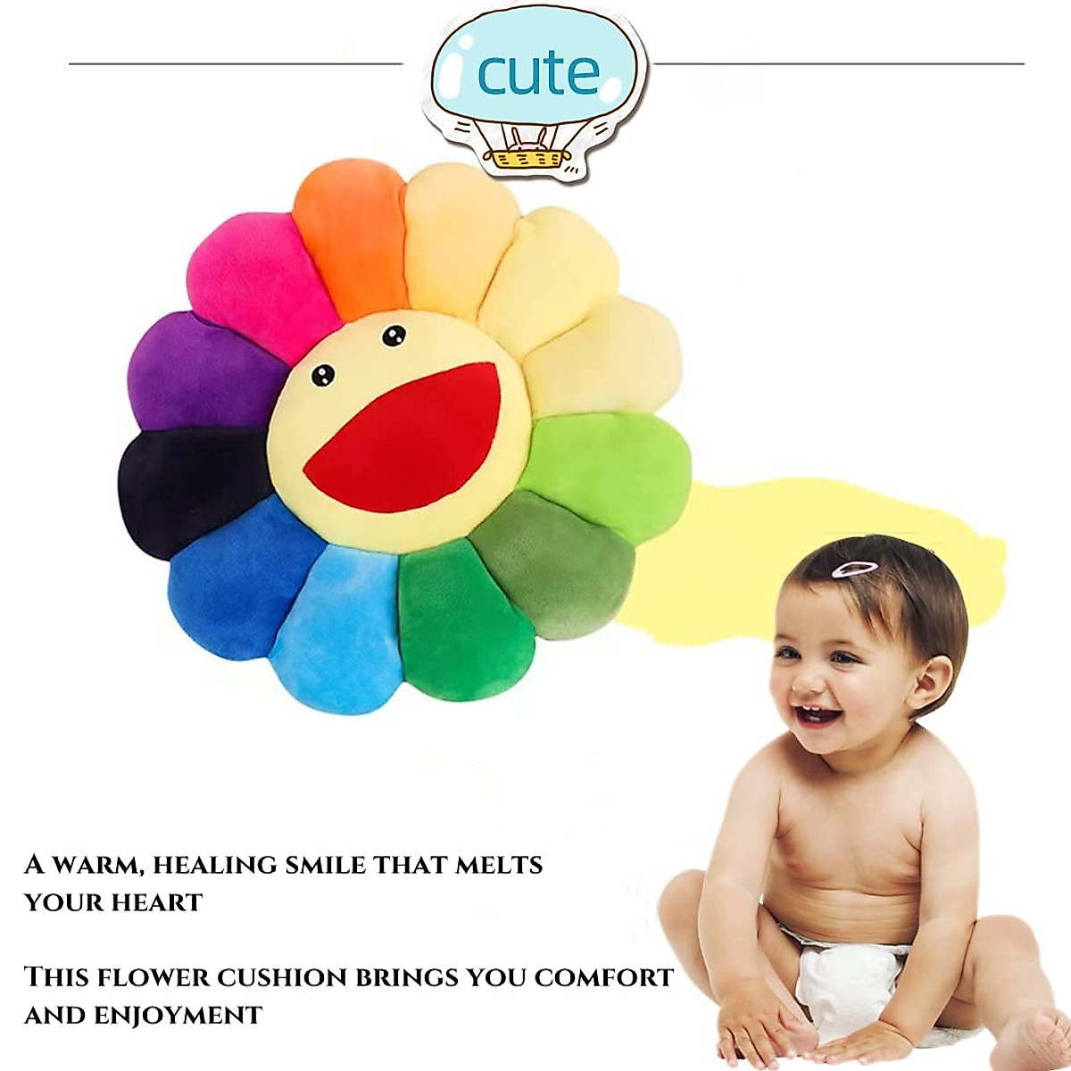 ZXMBEDDINGS 17" Sunflower Flower Plush Pillow,Smile Face Cushion Colorful Home Bedroom Decor