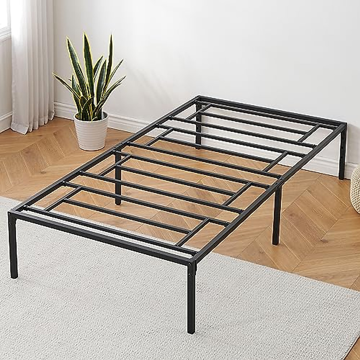 IDEALHOUSE 14 Inch Twin Bed Frame with Storage,Metal Platform Twin Bed Frame No Box Spring Needed Steel Slat Support Easy Assembly (Twin)