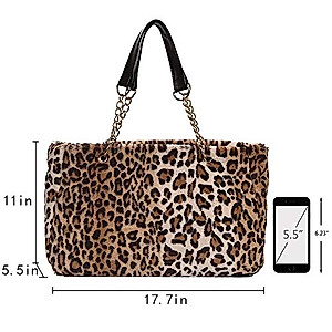 Aisa Choice Women's Faux Fur Tote Purse Furry Leopard Large Capacity Shoulder Bag Satchel Handbag …