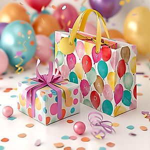 BGTCARDS Birthday Gift Bag with Tissue Paper and Card, Happy Birthday Gift Bags for Birthday, Party, Reusable Gift Bag for Presents with Handles - 13”x 10”x 5”, 1PCS