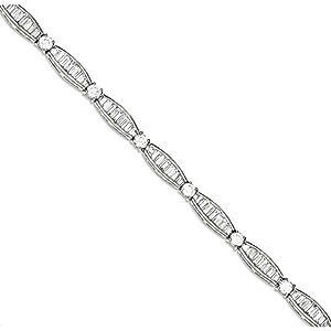 IceCarats 925 Sterling Silver Baguette Round Cubic Zirconia CZ Chain Bracelet