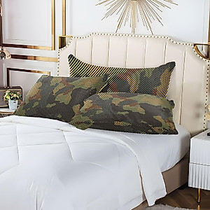 Green Brown Striped Camouflage Pillowcase for Hair and Skin Body Pillow Cover Pillow Case King Size 20"X 40" Super Soft Pillow Case with Zipper for Men