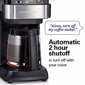Hamilton Beach Works with Alexa Smart Coffee Maker, Programmable, 12 Cup Capacity, Black and Stainless Steel (49350R)