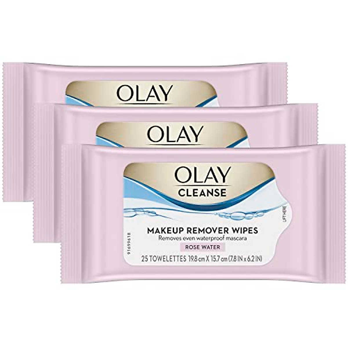 Olay Cleanse Makeup Remover Cleansing Face Wipes, Daily Facial Towelettes, Rose Water, 25 Count, 3 Pack.
