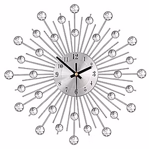 SOOTOP Crystal Wall Clock, Silver Mirror Diamond-Studded Metal Clock Decorative Wall Decor Clock Housewarming Gift for Decoration Bedroom Living Room