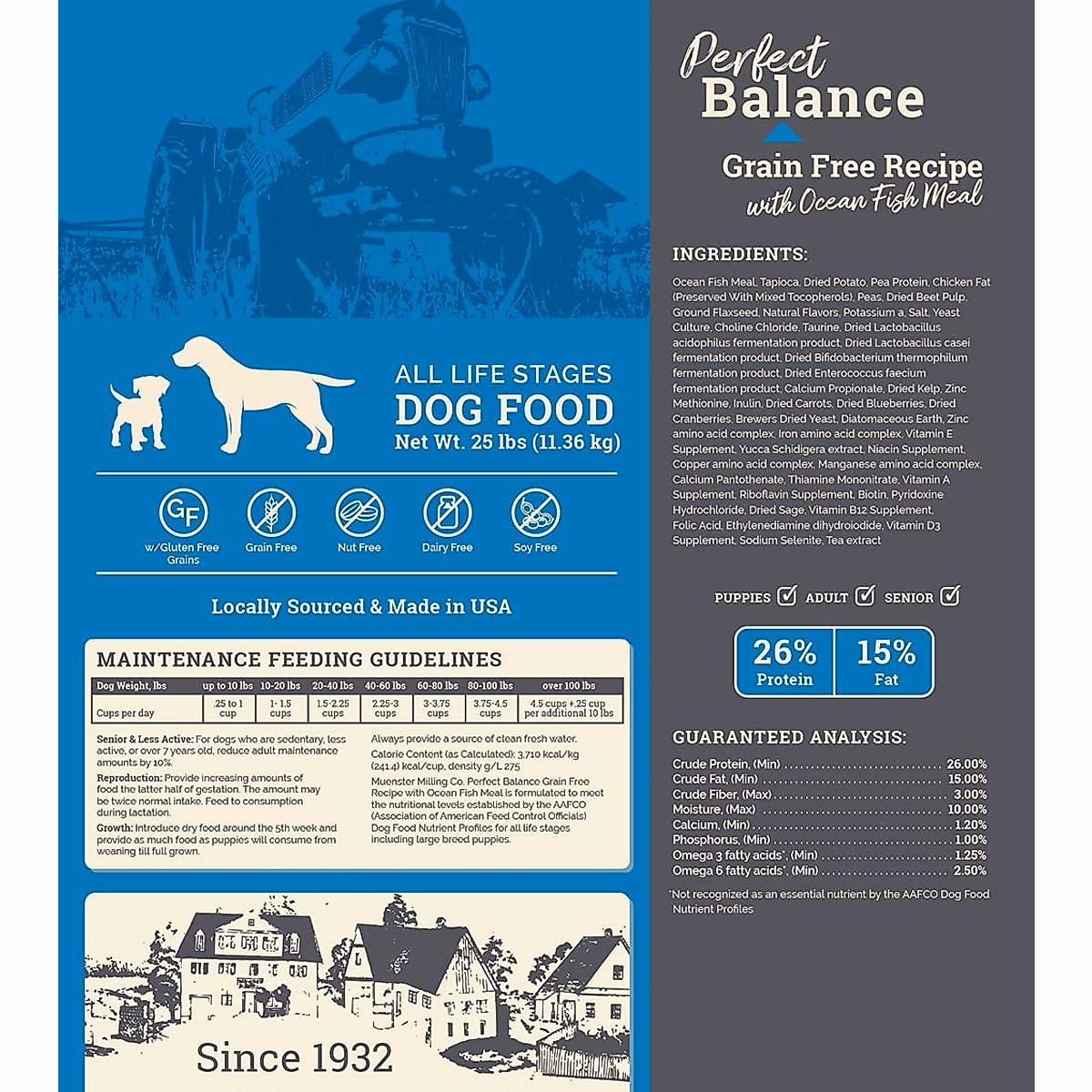 Muenster Perfect Balance OceanFish Meal Grain Free Recipe – Gluten Free Dry Dog Food - Complete and Balanced Kibble for Large, Medium or Small Breed Dogs, 25 lb