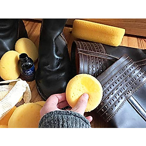 Premium Synthetic Horse Tack Sponges: 12pc Value Pack (10 Round 2.8" x1", 2 Large 6"x4"x2") with Cotton Bag, for Saddles, Bridles, Boots and Leather Care by Equus Constantia