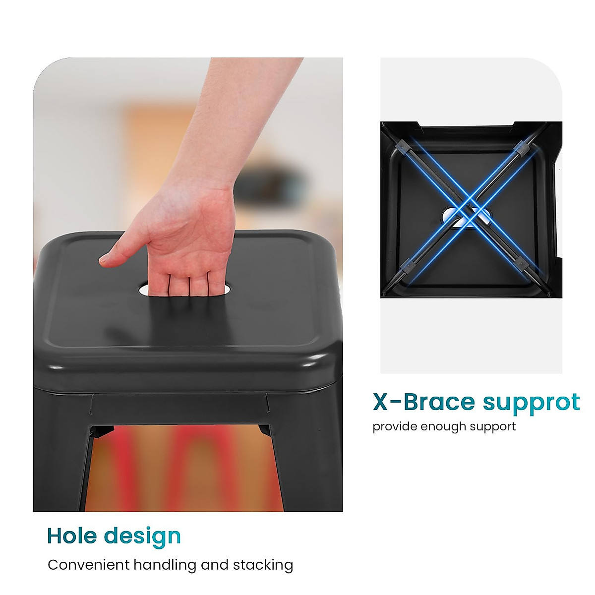 PayLessHere 24 Inch Metal Bar Stools Set of 4 Metal Stackable Stools Metal Bar Stools Backless Metal Counter Bar Stools Metal Dining Chairs for Indoor Outdoor