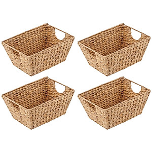 mDesign Natural Woven Hyacinth Closet Storage Organizer Basket Bin for Kitchen Cabinets, Pantry, Bathroom, Laundry Room, Closets, Garage - 4 Pack - Natural