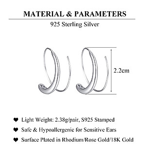 SLUYNZ 925 Sterling Silver Wire Threader Drop Earrings Hoop for Women 2.2CM Hoop Earrings Pull Through Earrings (A-Silver)