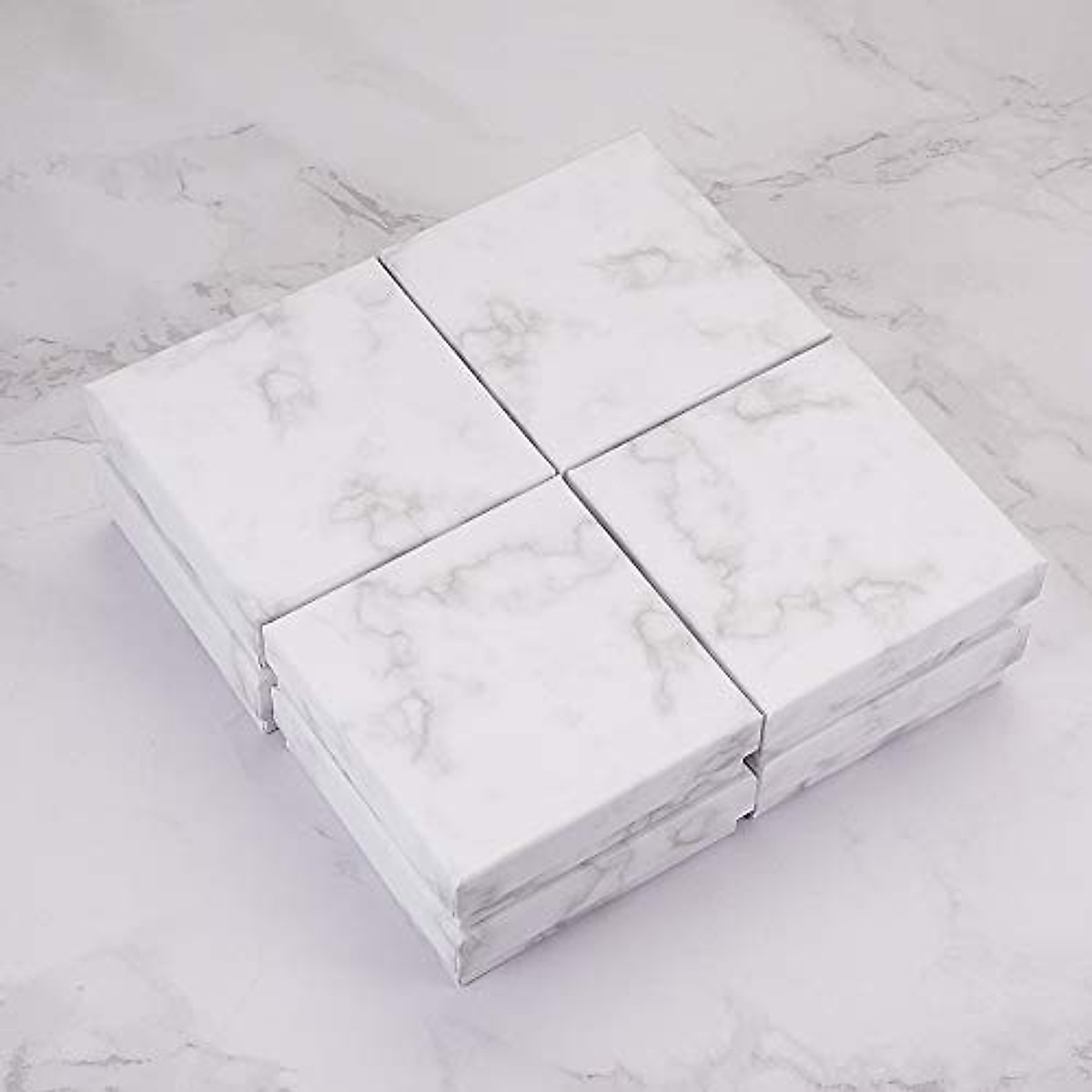 BENECREAT 8 Pack Kraft Square Cardboard Jewelry Boxes Marble White Necklace Pendant Box for Jewelry Set, 3.58x3.58x1.14 Inches