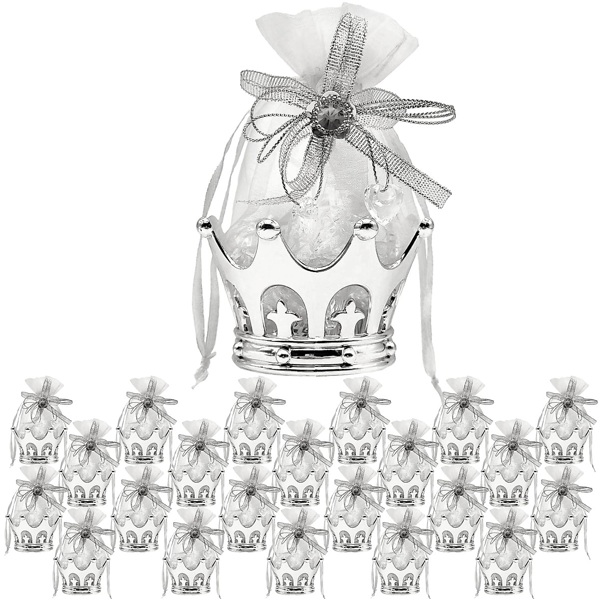 JC HUMMINGBIRD JCHB 24 Pieces Fillable Silver Crown with Pouch Party Favors