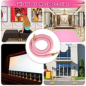 Vevitts 4 pcs Pink Velvet Stanchion 6.4FT Velvet Rope, Crowd Control Ropes Barrier with Polished Gold Hooks, Thick Stanchion Queue Barrier Rope