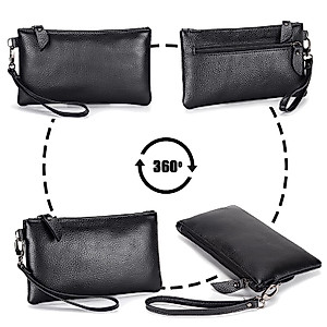 Karoukee Real Leather Wristlet Clutch Women Classic Cell Phone Wristlets Bag Minimalist Clutch Purse with Removable Wrist Strap (Black)