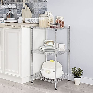 Keseno Chrome 3-Tier Black Wire Shelving Tower， Adjustable, Heavy Duty Storage Shelving Unit