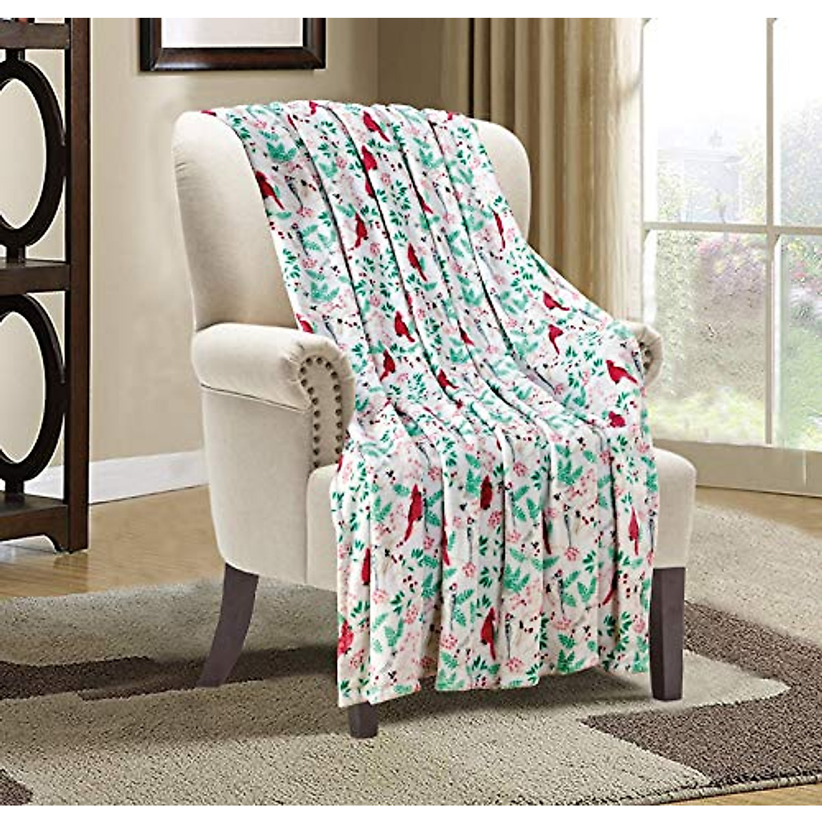 Valerian Luxury Velvet Super Soft Light Weight Blanket Prints Fleece Throw - All Year Round Home Decor, Fuzzy Warm and Cozy Throws, Couch and Gift, 50 x 60inch, Cardinal Bird