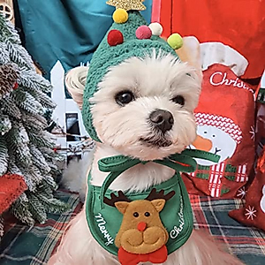 Dog Cat Christmas Outfit Hat Pet Small Dog Bib Costume 3 Pcs Christmas Santa Dog Clothes with Socks Lovely Cat Green Hats Tangcii Funny Puppy Dog Cosplay Outfits Dress Apparel Accessories Set