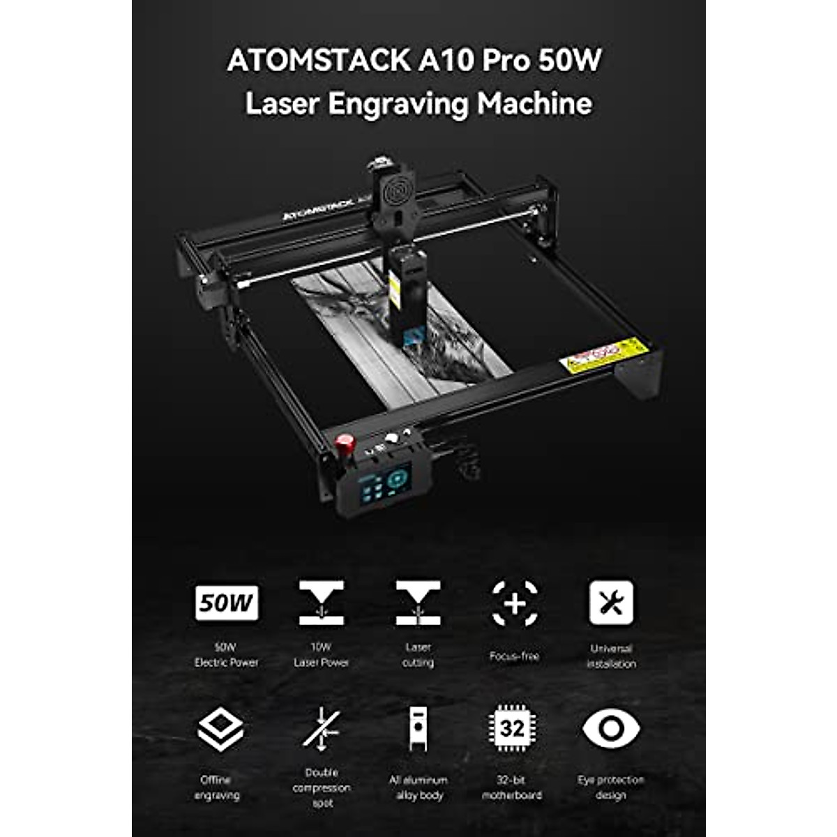 ATOMSTACK A10 pro 50W DIY Laser Cutter and Engraver Machine, 10W Output Power, Eye Protection Compressed Spot 11000mm/min Diode Laser Engraving for Metal and Wood, 410x400mm