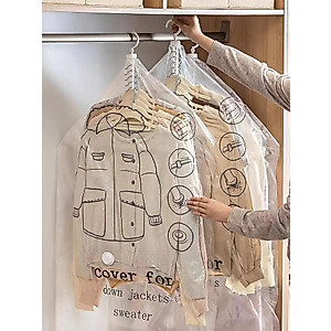 Elebac 6 Long Hanging Vacuum Storage Bags for Clothes, Vacuum Sealer Space Bags for Coat, Jumbo Clothes Protector Compression Bags for Closet Garment