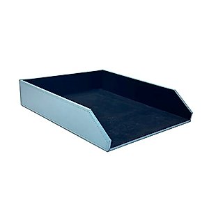 UnionBasic PU Leather Stackable Office File Document Tray Case Rack Desk File Document Organizer Holder (1-Layer, Maui Blue)