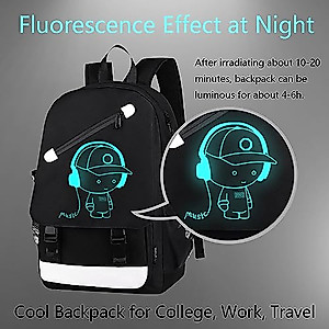 FLYMEI Anime Luminous Backpack for Boys, 15.6'' Laptop Backpack with USB Charging Port, Bookbag for School with Anti-Theft Lock, Black Teens Backpack Cool Backpack for Boys