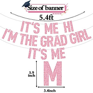 Pink Glitter It's Me Hi I'm the Grad Girl It's Me Banner, Class of 2024/Congrats 2024 Grad/Congratulation, 2024 Graduation Party Decorations Supplies for Girls