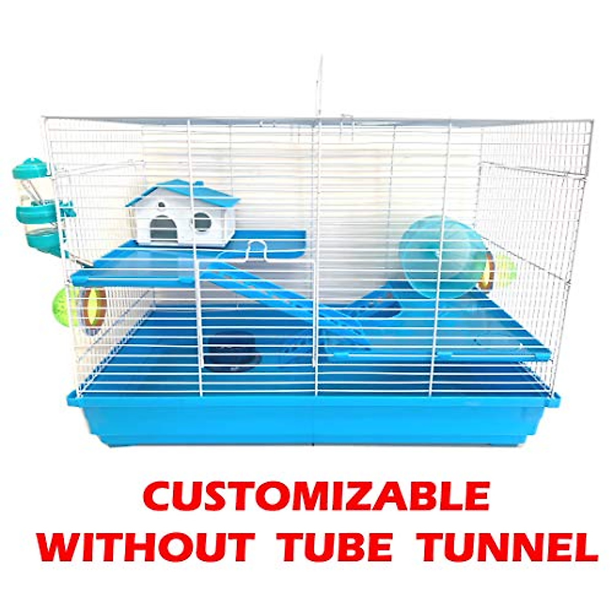 Large 3-Levels Dwarf Hamster Expandable and Customizable Habitat House Cage for Rodent Gerbil Mouse Mice Rat with Crossover Tube Tunnel (24" L x 12.5W x 16" H, Blue)