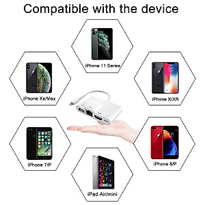 Sharllen RJ45 Ethernet Adapter 4 in 1 Lightning to HDMI Adapter 1080P HD Network LAN Wired Adapter USB Data Sync Charging Card Reader Compatible with iPhone/iPad/TV/Monitor/Projector/Keyboard/Mouse